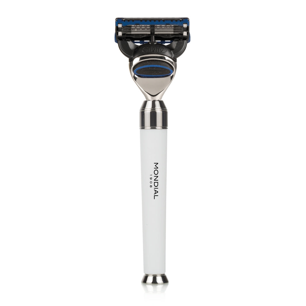 Premium Cartridge Razor Handle in White Resin & Chrome – Mondial 1908 ...